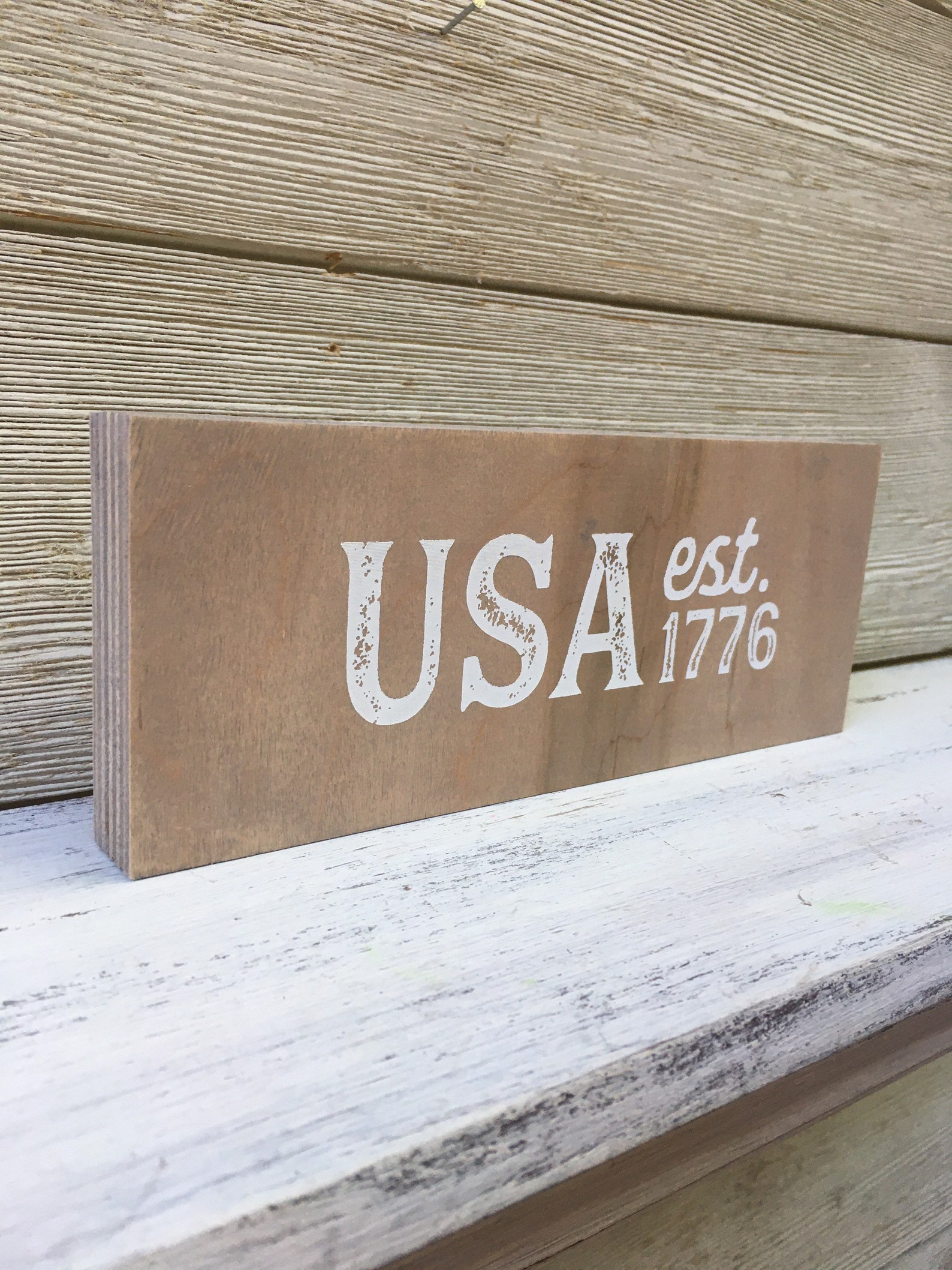 USA EST. 1776 Wood Block Sign/fourth of July Wood Sign/usa Wood Sign ...