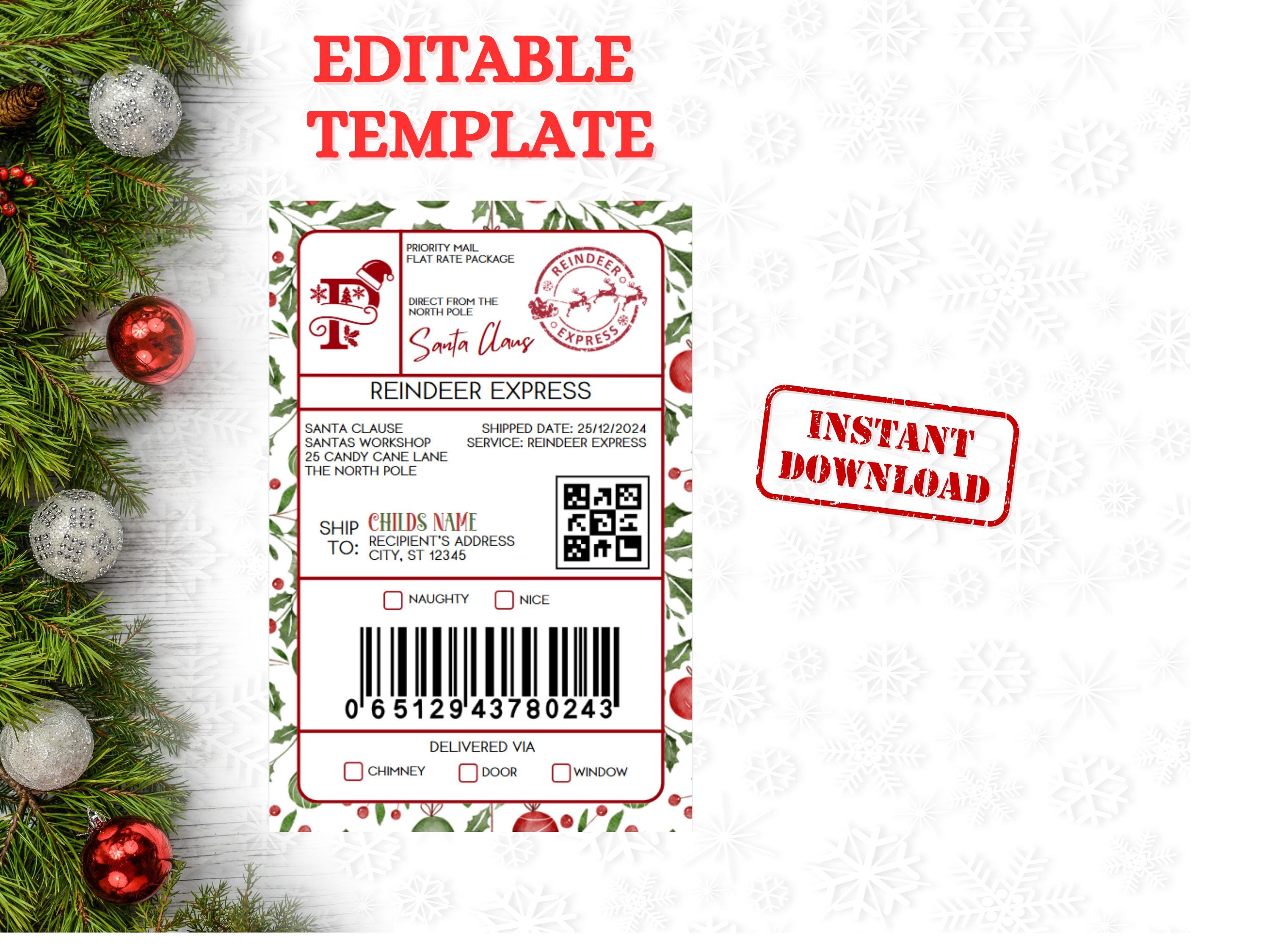 EDITABLE Santa Shipping Label Template Printable Personalized ...