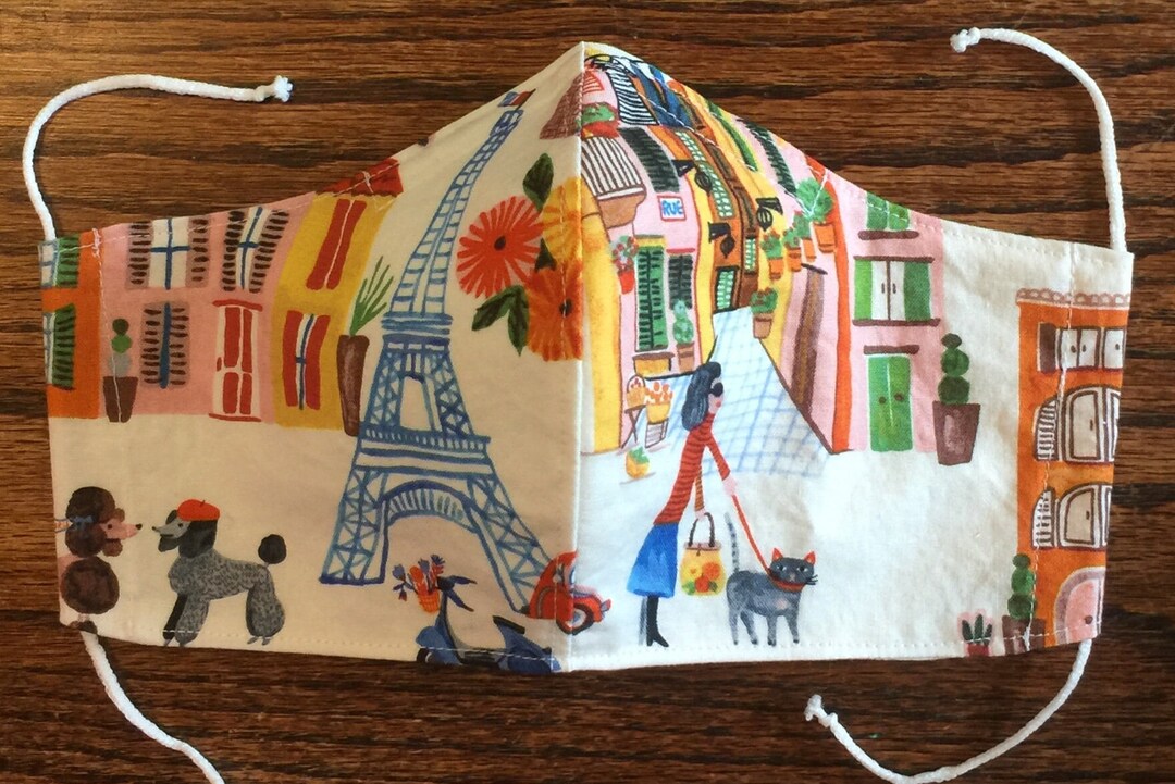 Paris France French Eiffel Tower Face Mask Fitted Cotton 2 Layer W/opt ...