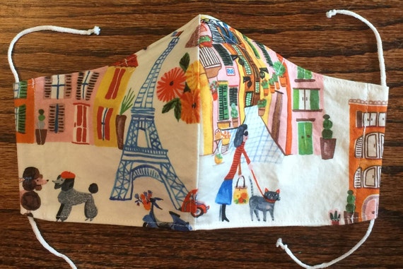 Paris France French Eiffel Tower Face Mask Fitted Cotton 2 - Etsy