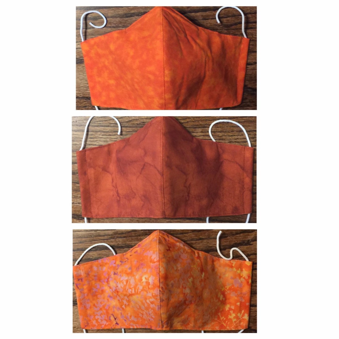 3 Options: Orange Rust Variety Face Masks Fitted Cotton 2 Layer W ...