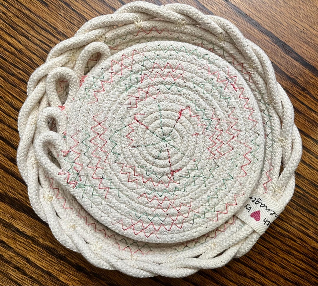 Fancy TWIST Cream Rope Coaster Sets - 4 Coasters With Holder Bowl and ...