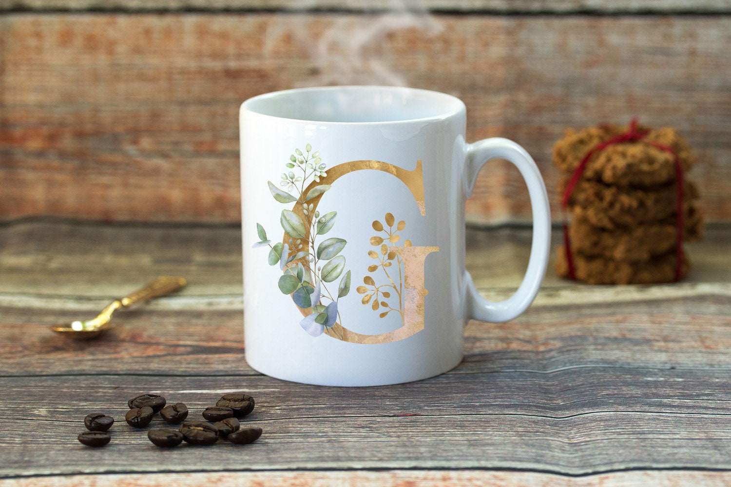 Personalized Monogram Mug Floral Initial Mug Initial Mug | Etsy