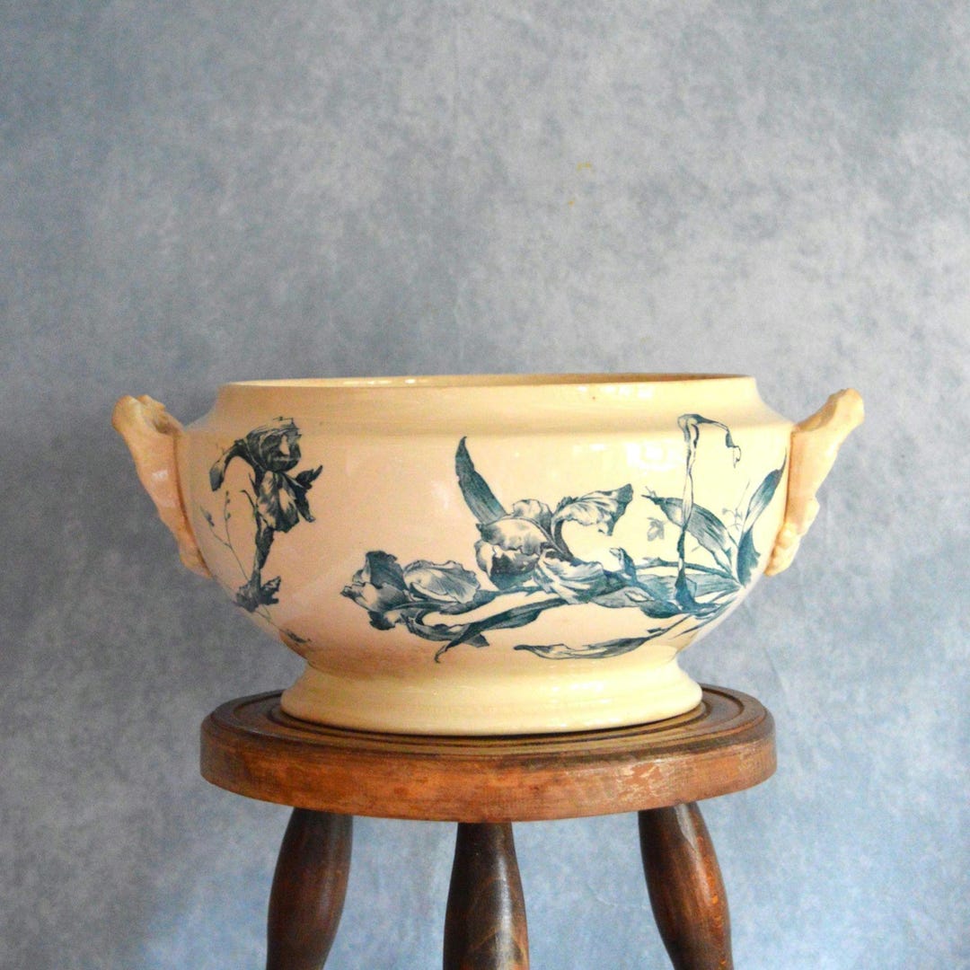 Antique GIEN Iris Tureen Bowl, French Earthenware, Large Gien Soupiere ...