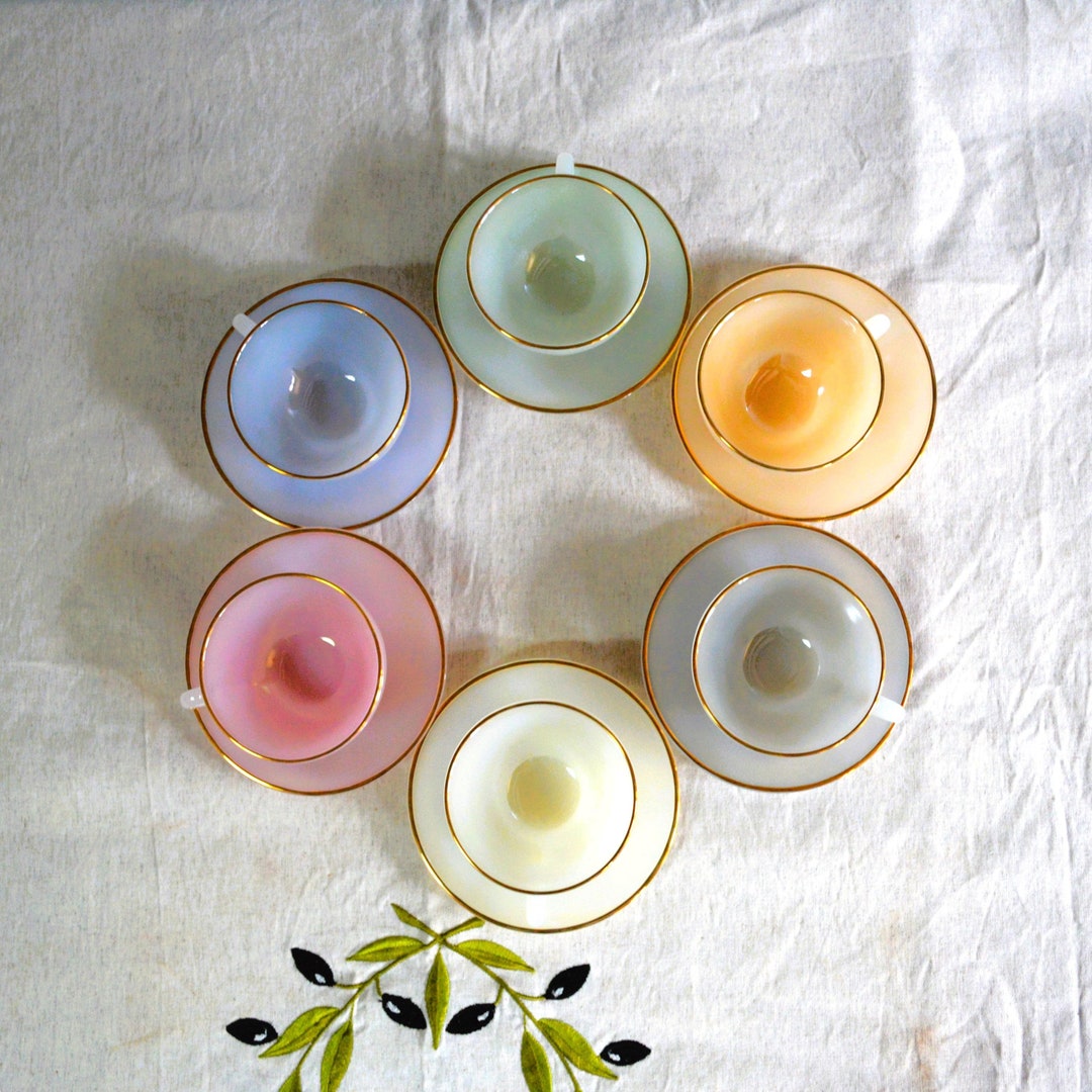 Arcopal Harlequin Coffee Set, Six Pastel Cups & Saucers, Vintage ...
