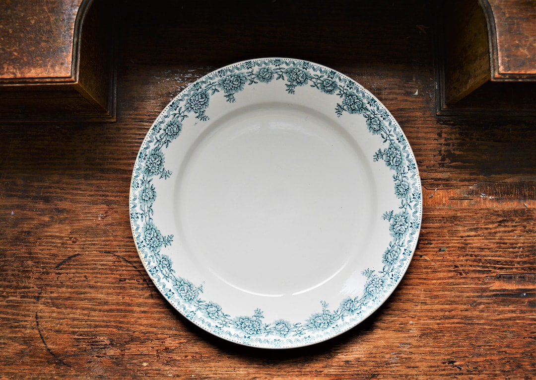 Large French Serving Plate St Amand, Model Argenton, Teal Flower ...