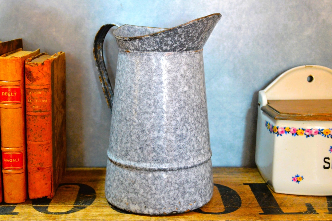French Enamel Pitcher Blue & Grey Graniteware Enamel - Etsy