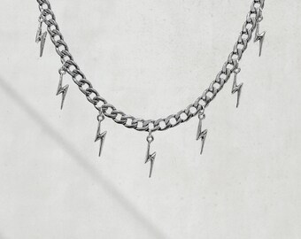 Lightning Necklace Dainty Bolt Silver Plated Chain Choker - Etsy