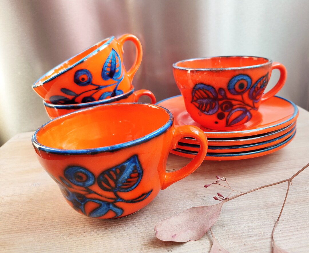 XXL Cup Vintage 4 X Set Schramberger Majolika SMF Large Cups in Orange ...