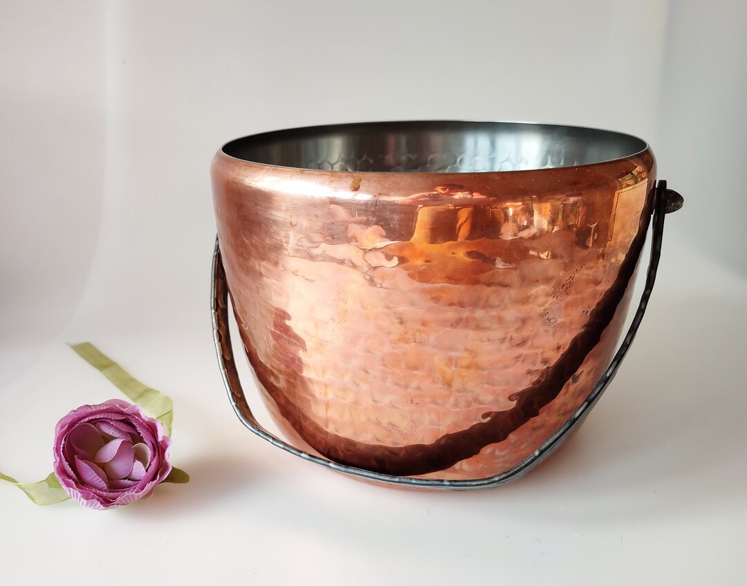 Spring Kettle Retro Vintage 60-70s Round With Handle Copper Hammered ...