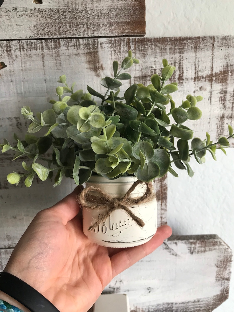 Faux Eucalyptus Greenery With Twine Mason Jar Flower | Etsy