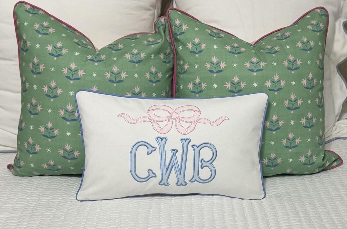 Large Monogram Applique Pillow Cover Embroidered Pillow Large Lumbar ...