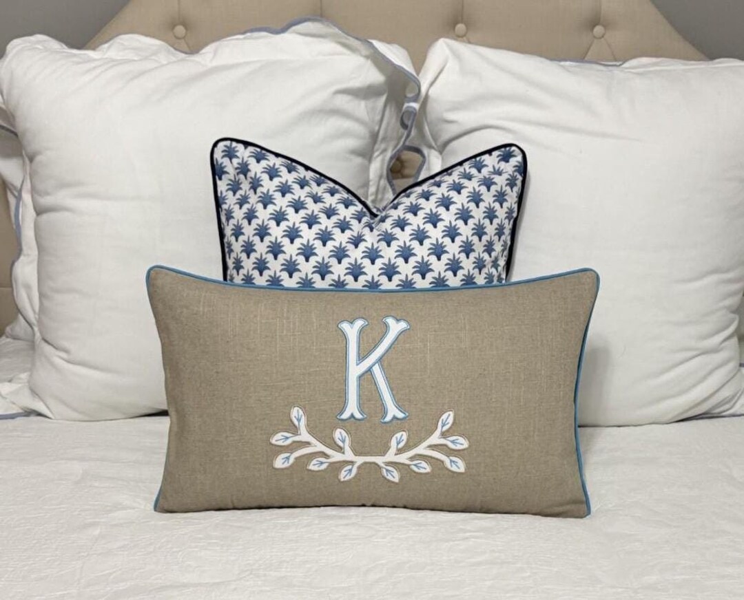 Large Monogram Applique Pillow Cover Embroidered Pillow Monogram Pillow ...