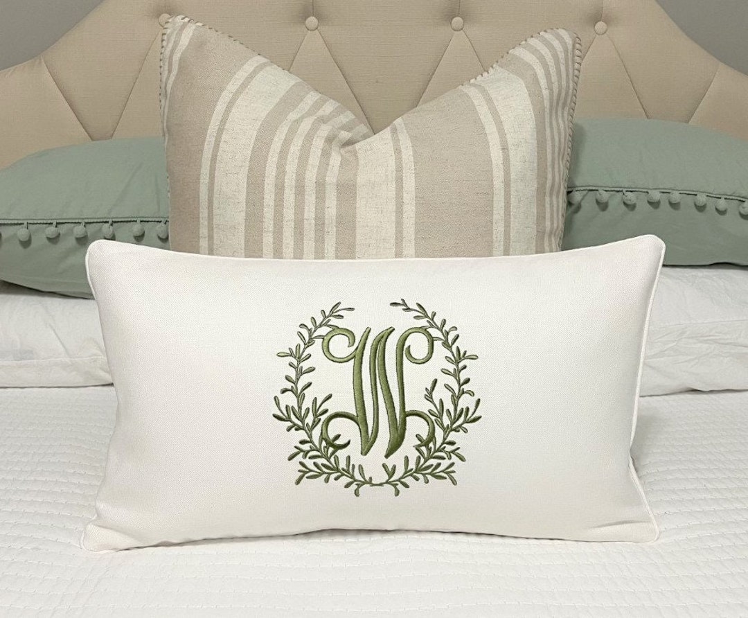 Large Monogram Pillow Cover-embroidered Pillow-personalized Pillow-large Lumbar Pillow ...