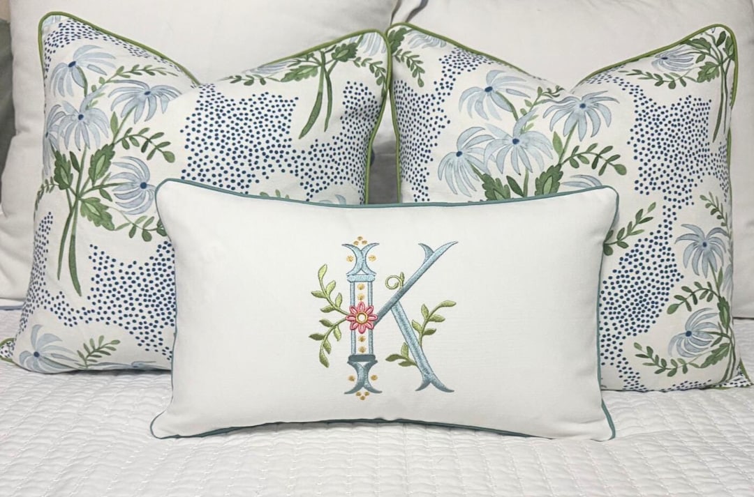 Embroidered Pillow Cover-large Monogram Pillow-lumbar Pillow-pillow for ...