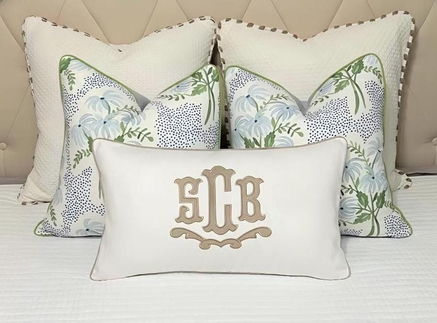 Large Monogram Applique Pillow Cover-embroidered Pillow-personalized ...