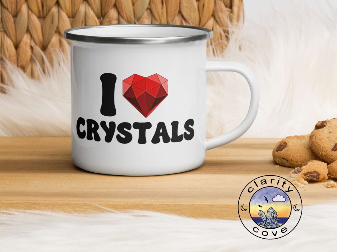 Geologist Mug, I LOVE CRYSTALS, Small 12oz Enamel Camping Cup Gift for ...