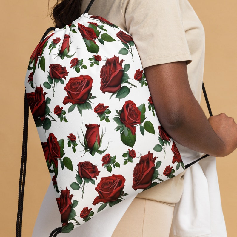 Vintage Flowers Red Roses Floral Backpack Drawstring Bag Backpack - Etsy