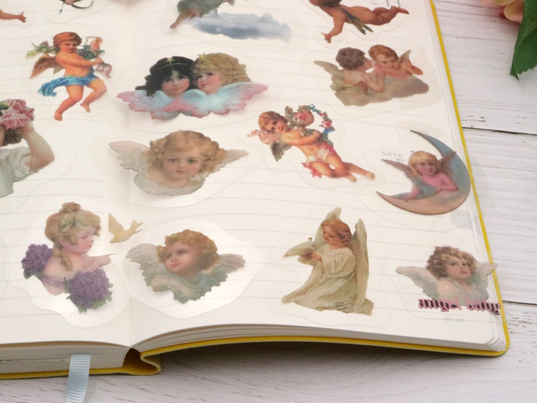 Angel PET Plastic Sticker | Vintage Angel Cherub Cupid Themed PET ...