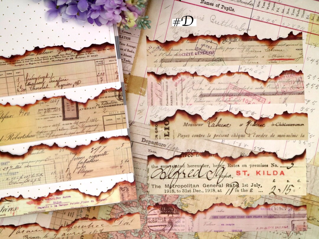 Burnt Strip Stickers | Collage Vintage Burnt Paper Letter Music Die Cut ...