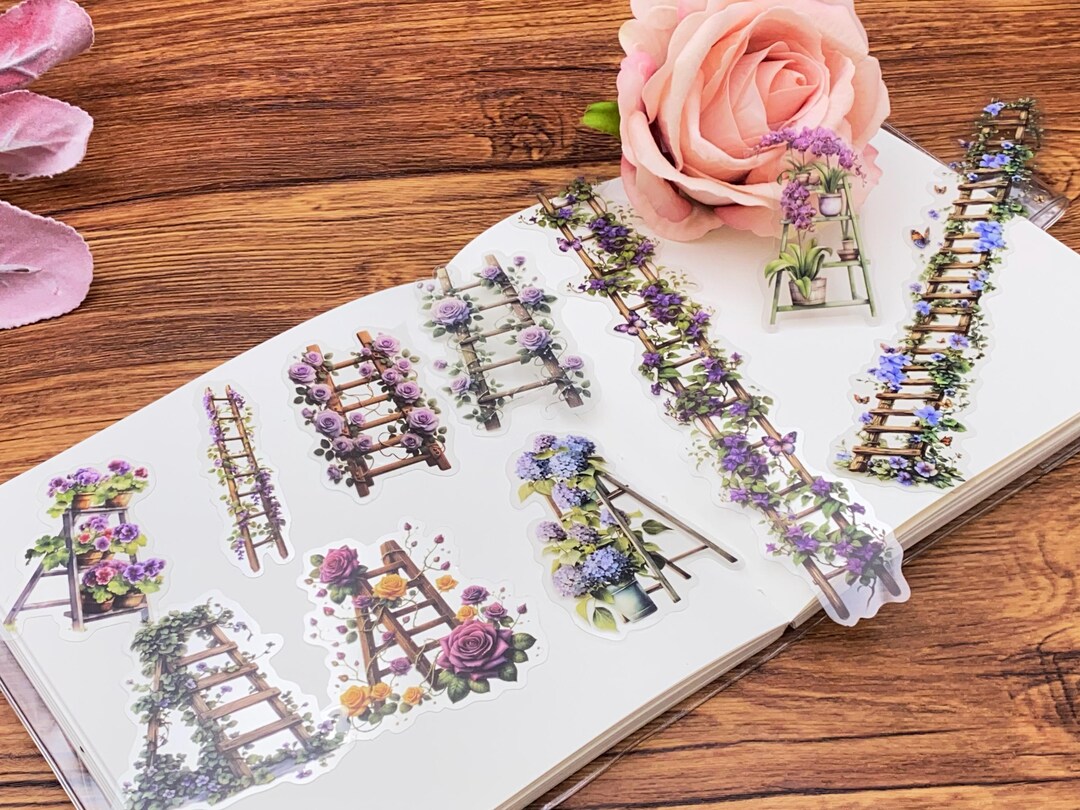 Flower Ladder PET Sticker | Flower Wild Flower Garden Art Plant Ladder ...