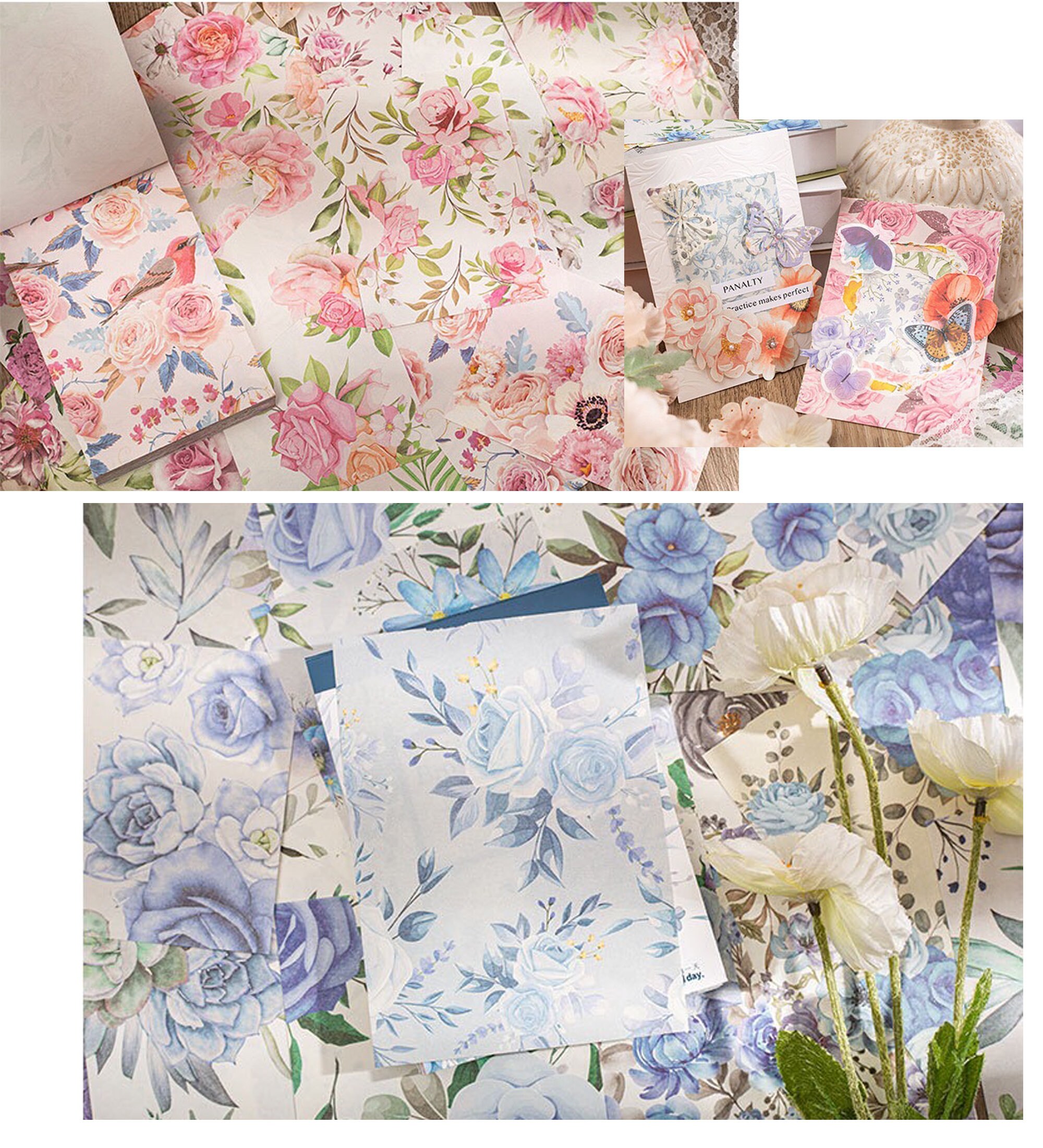 100pcs Pack Flower Thin Paper Pads | Ephemera Paper Floral Paper ...