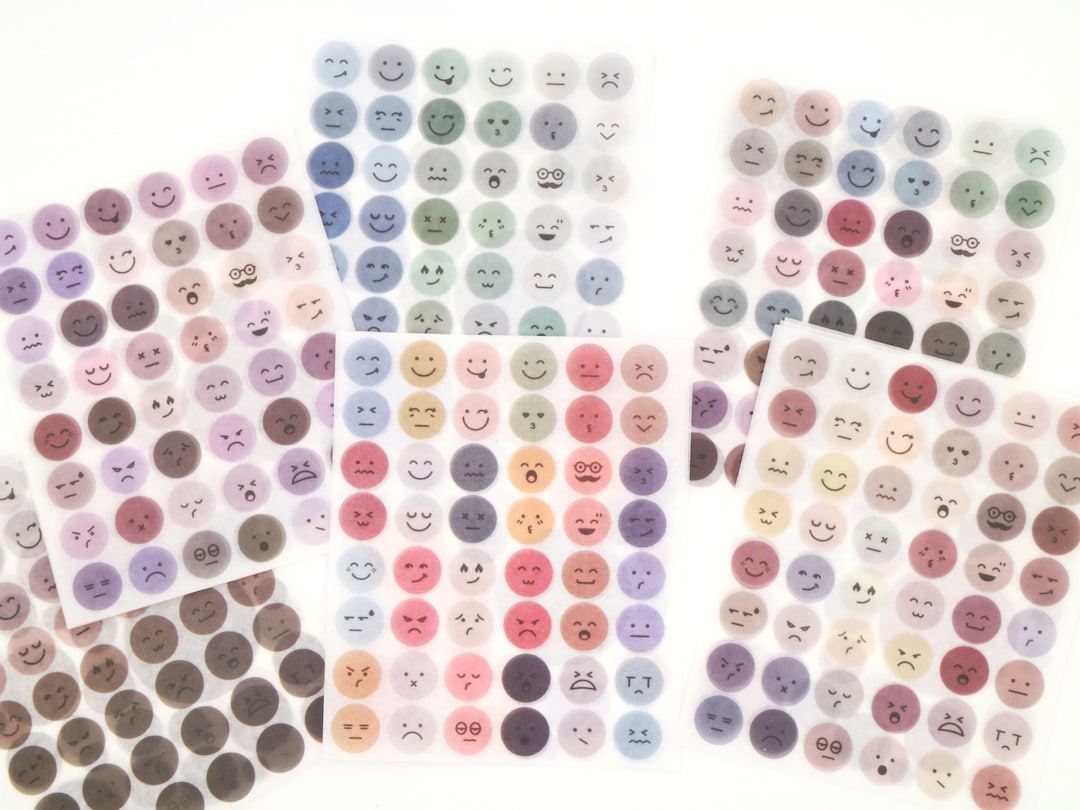 Cute Expression Stickers Face, Mute Color Mood Tracker Emoji Stickers ...