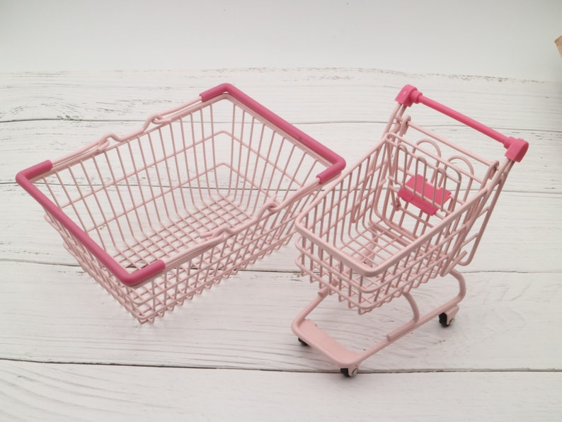 Pink Mini Shopping Cart | Medium Shopping Basket | Shopping Cart Toy ...