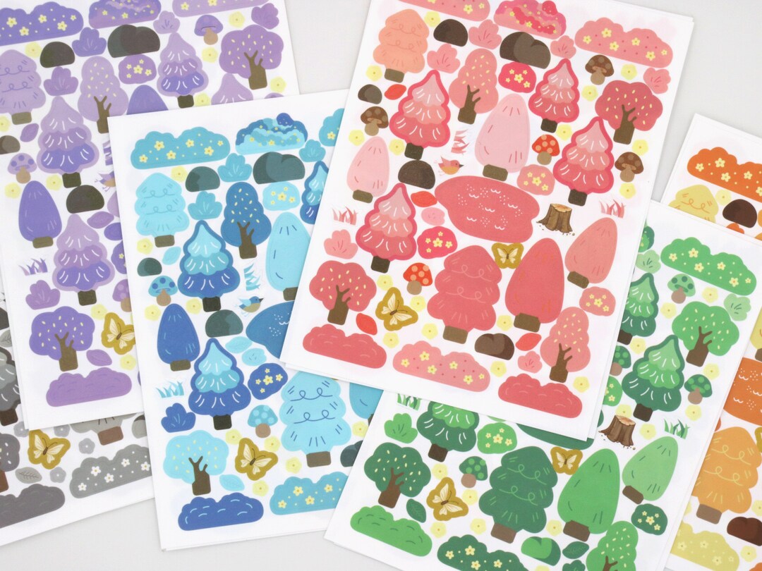 Tree Paper Sheet Sticker | Garden Sticker Nature Cloud Colorful Planner ...