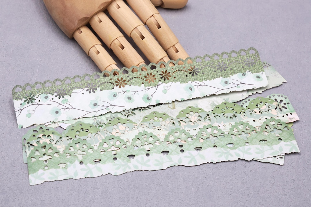 Lace Strips White Kraft Paper | Vintage Green Leaves Lace Collage Lace ...