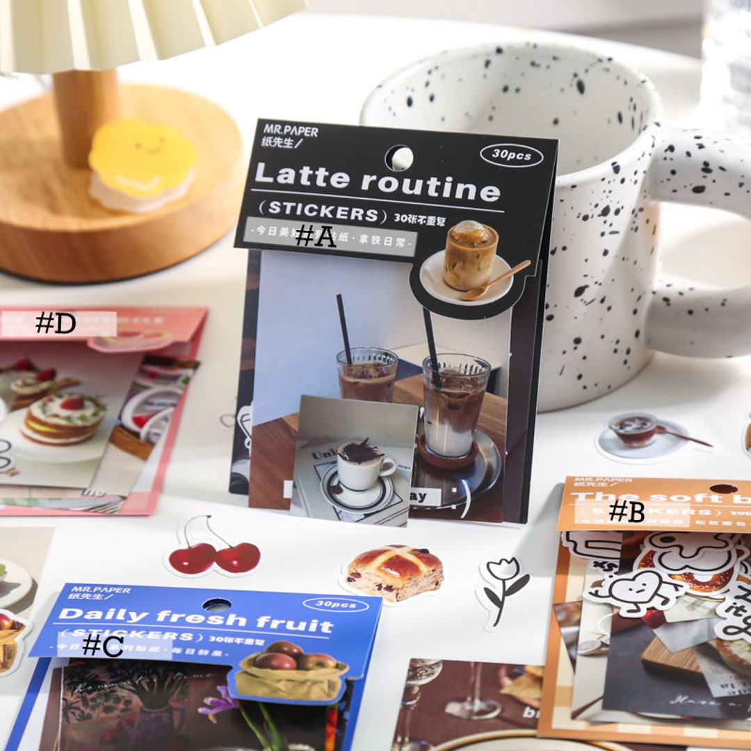 Food Drinks Sticker | Foods Bread Coffee Sweets Cake Themed PET Plastic ...