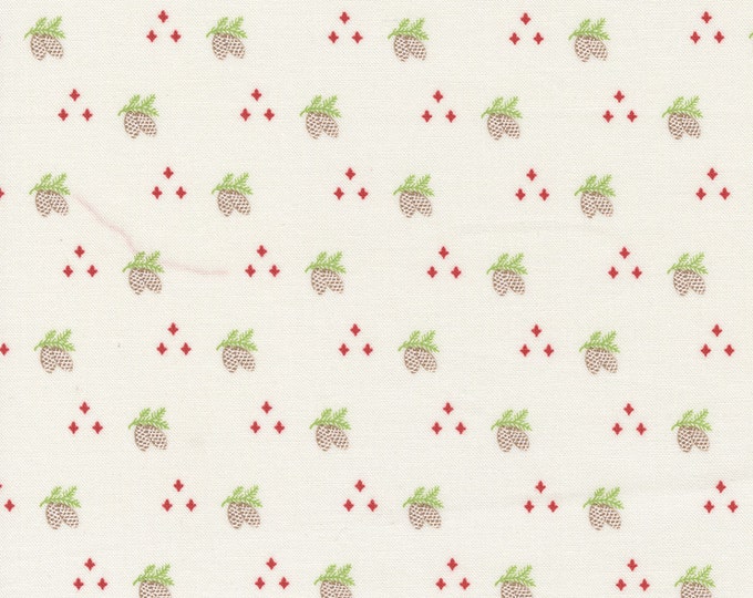 CHRISTMAS STITCHED by Fig Tree and Co for Moda Fabrics - Pinecones 20444-11 Snow Multi - 1/2 ...