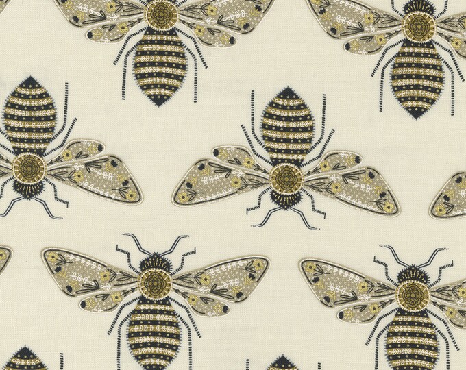 MEADOWMERE by Gingiber for Moda Fabrics Bumble Bee in Flight 48363-31M Metallic Cloud 1/2 Yard ...