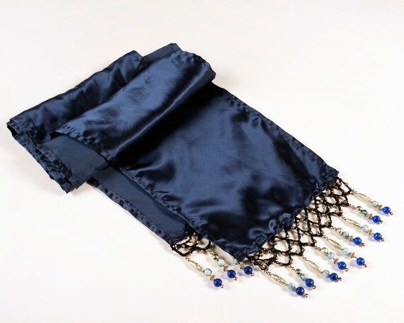 Blue Satin Beaded Rectangular Sash - Etsy