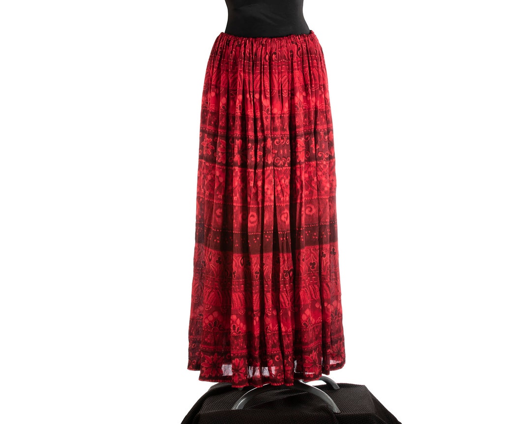 Red Ribbon-patterned Floral Tie Skirt Size M-L - Etsy