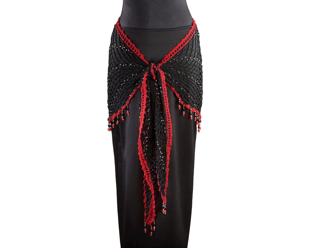 Black & Red Crocheted Belly Dance Hip Scarf or Shawl - Etsy