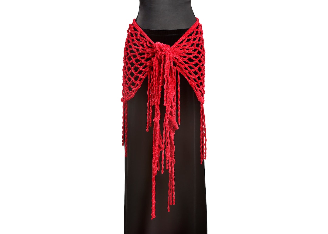 Cherry Red Crocheted Belly Dance Hip Scarf or Shawl - Etsy