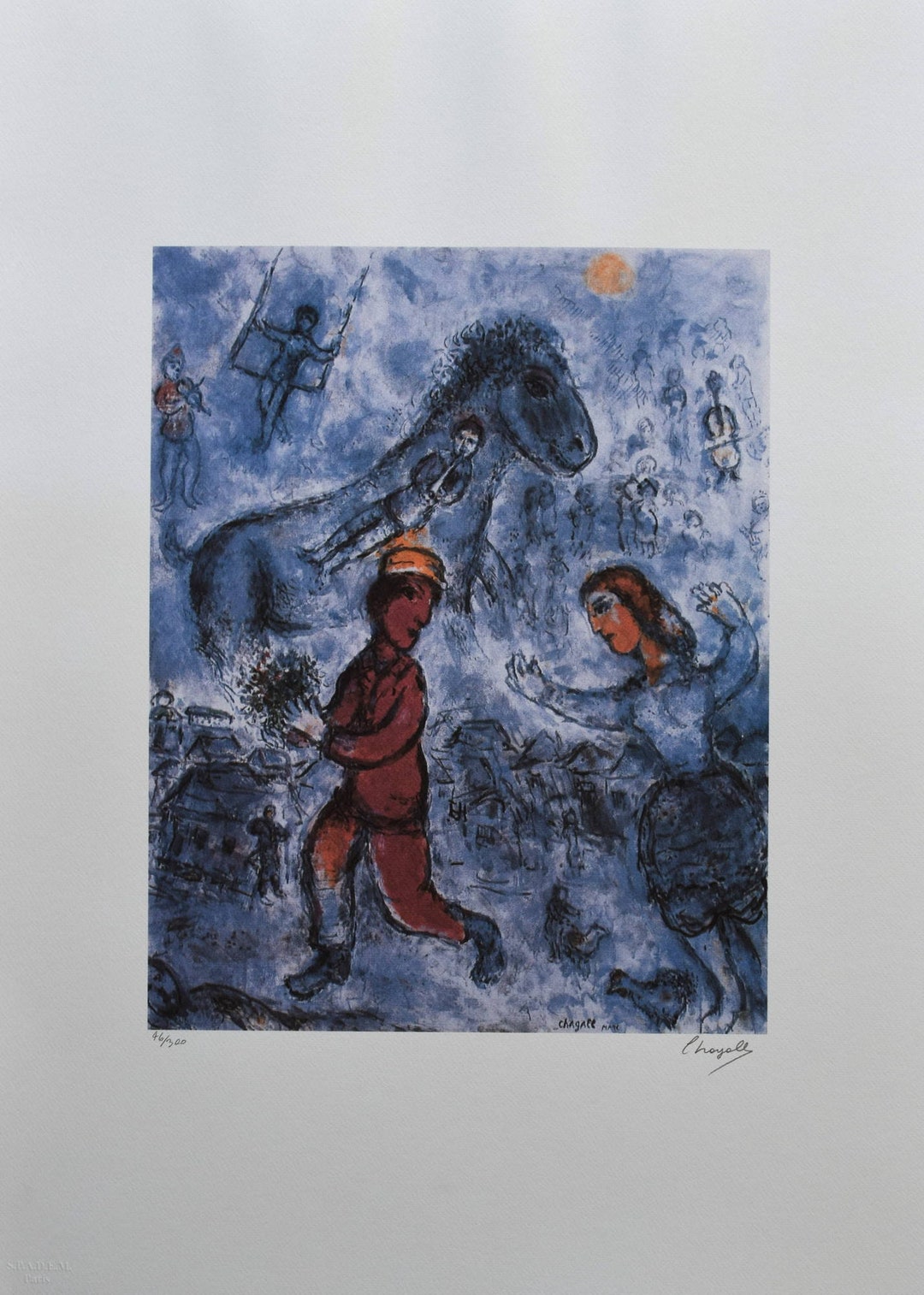 MARC CHAGALL red Man With Hat Lithography L.E. 46/300 Numbered and ...