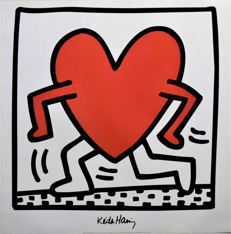 KEITH HARING untitled Red Heart Original - Etsy