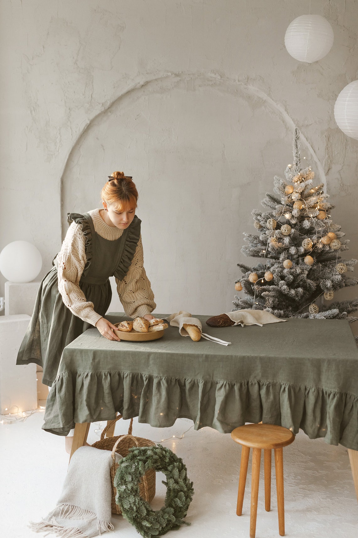 Long Vintage Apron Linen Pinafore With Wings Victorian Maids - Etsy
