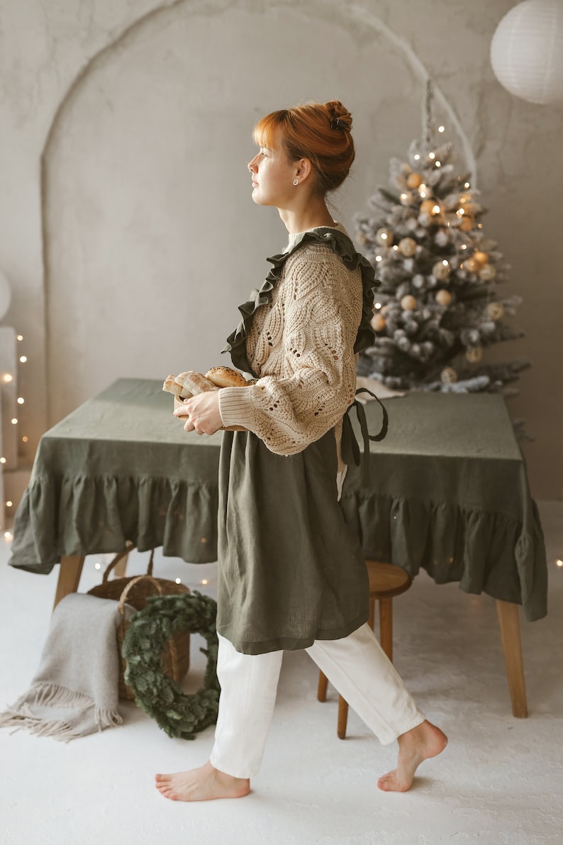 Long Vintage Apron Linen Pinafore With Wings Victorian Maids - Etsy
