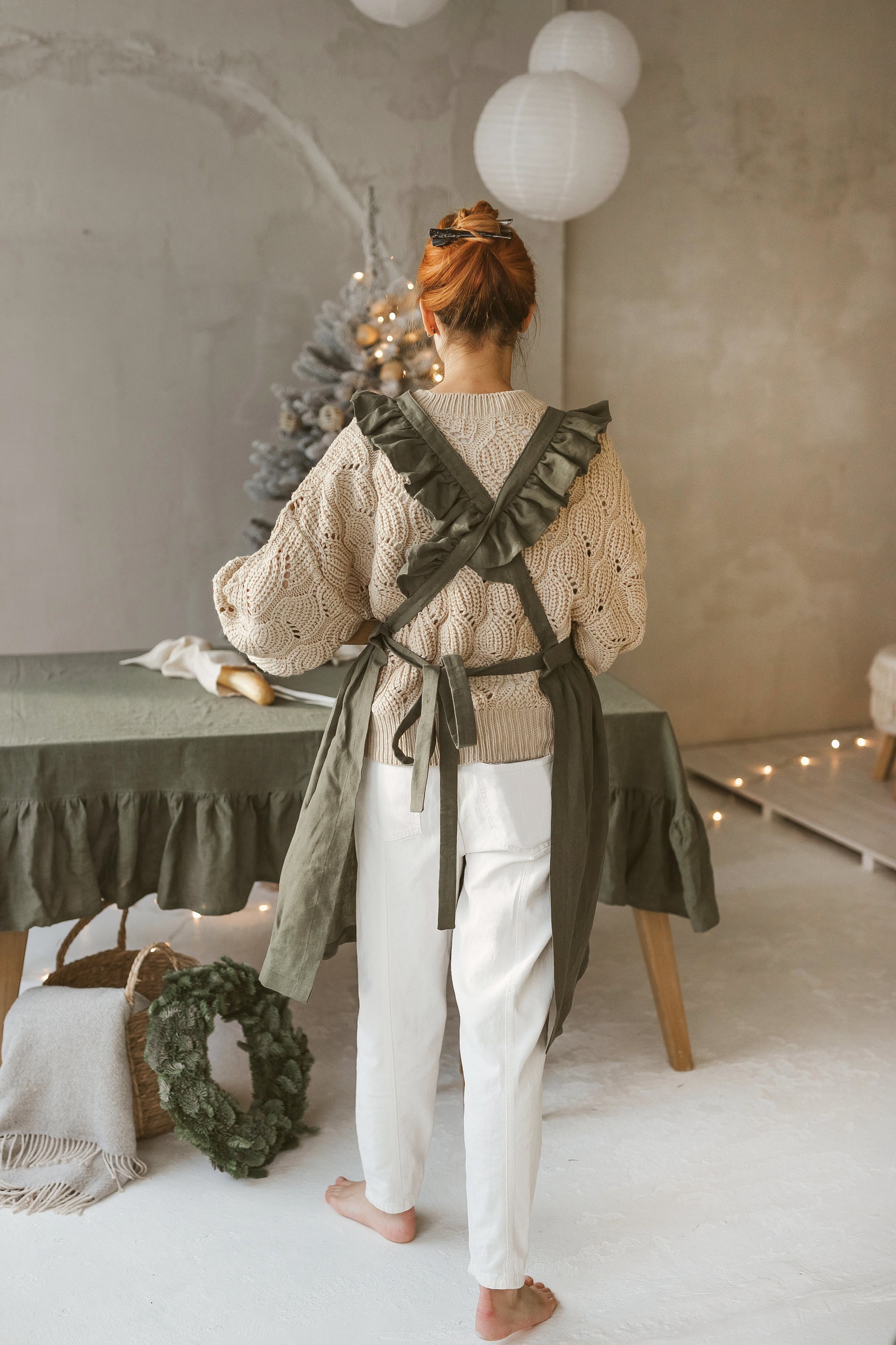 Long Vintage Apron Linen Pinafore With Wings Victorian Maids - Etsy