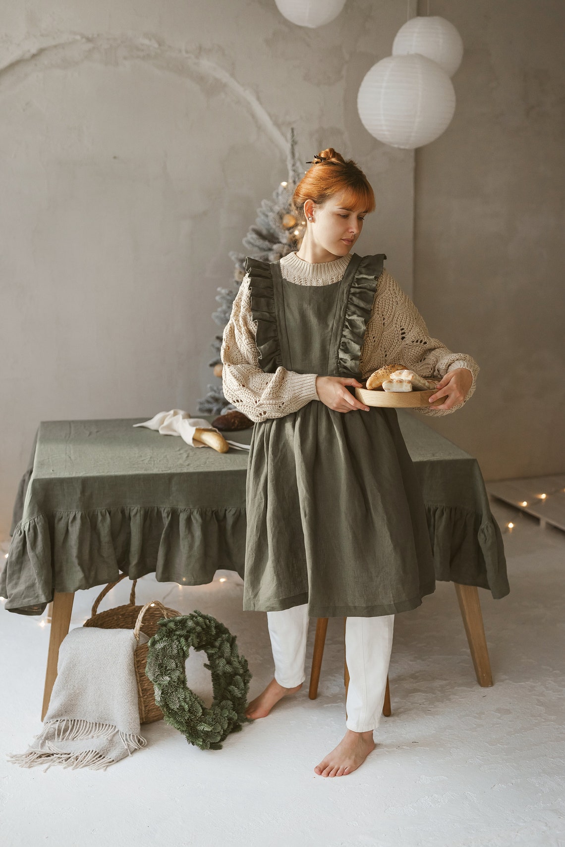 Long Vintage Apron Linen Pinafore With Wings Victorian Maids - Etsy