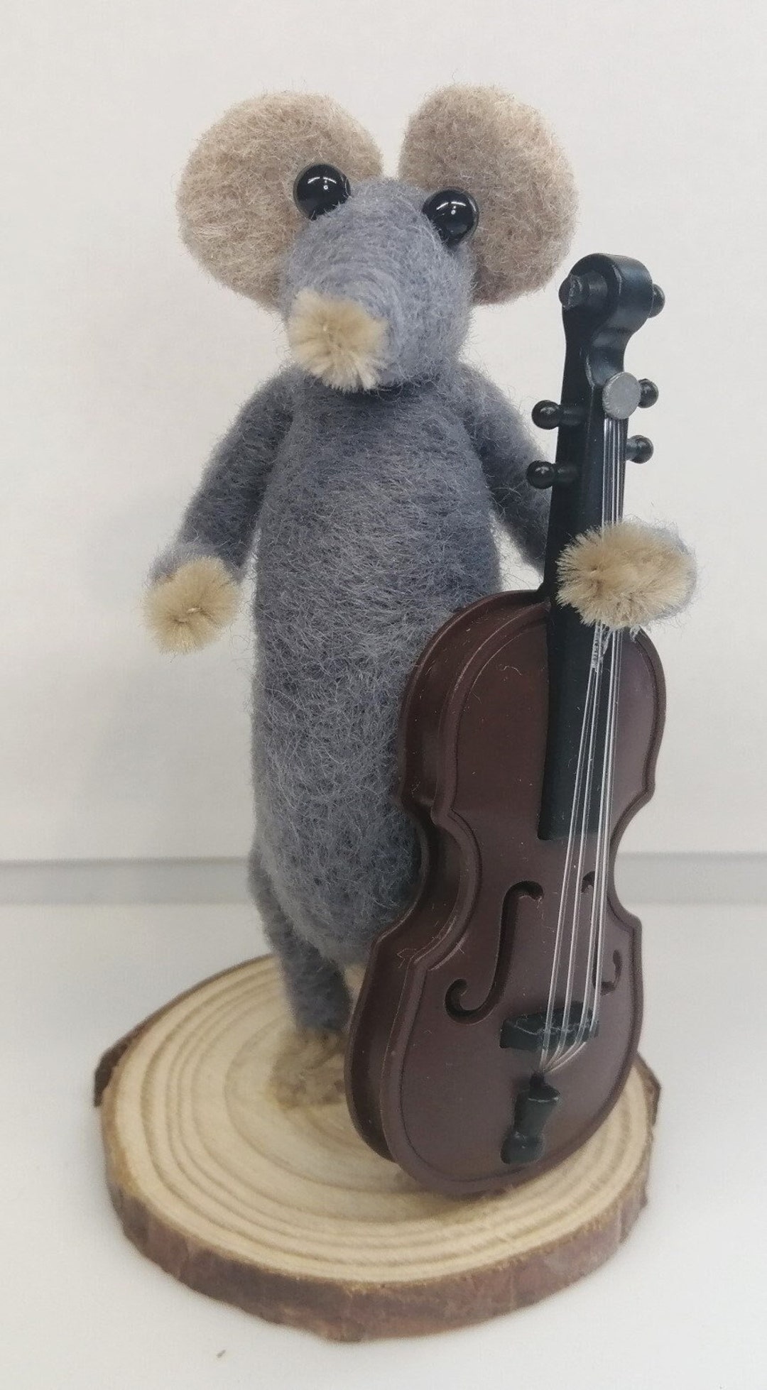 Hand Made Needle Felt Character Mice Musical Mouse Playing Double Bass ...