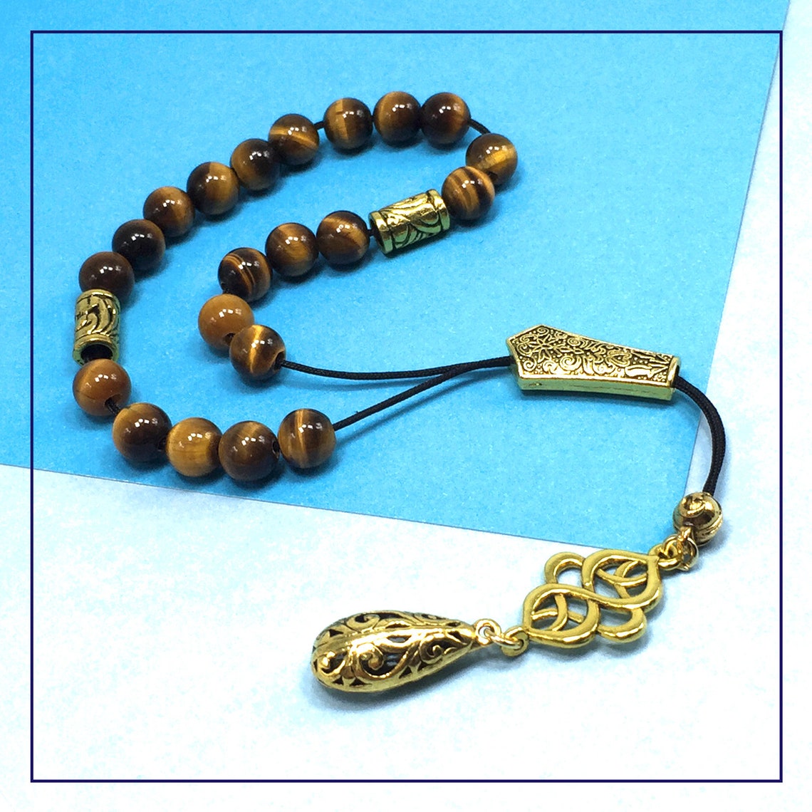 Tiger Eye Stone Greek KOMBOLOI, Rosary, Worry Beads, Anxiety Beads ...