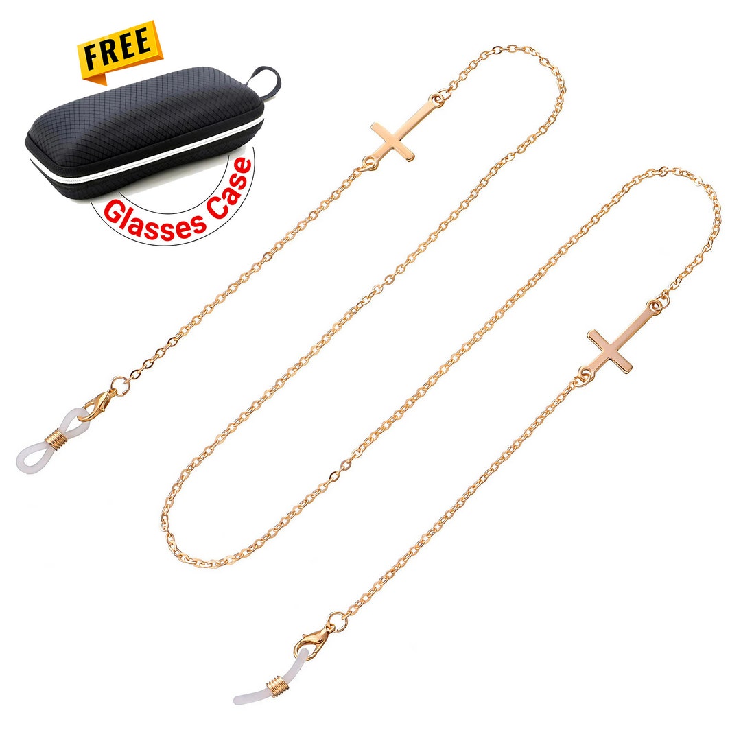 FREE Eyeglass Case -gold Color Cross Eyeglass Chain Eyewear Retainer ...