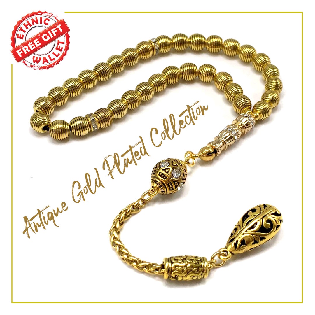 Antique Gold Metal and Rhinestone Worry Beads, Prayer Beads, Tesbih ...