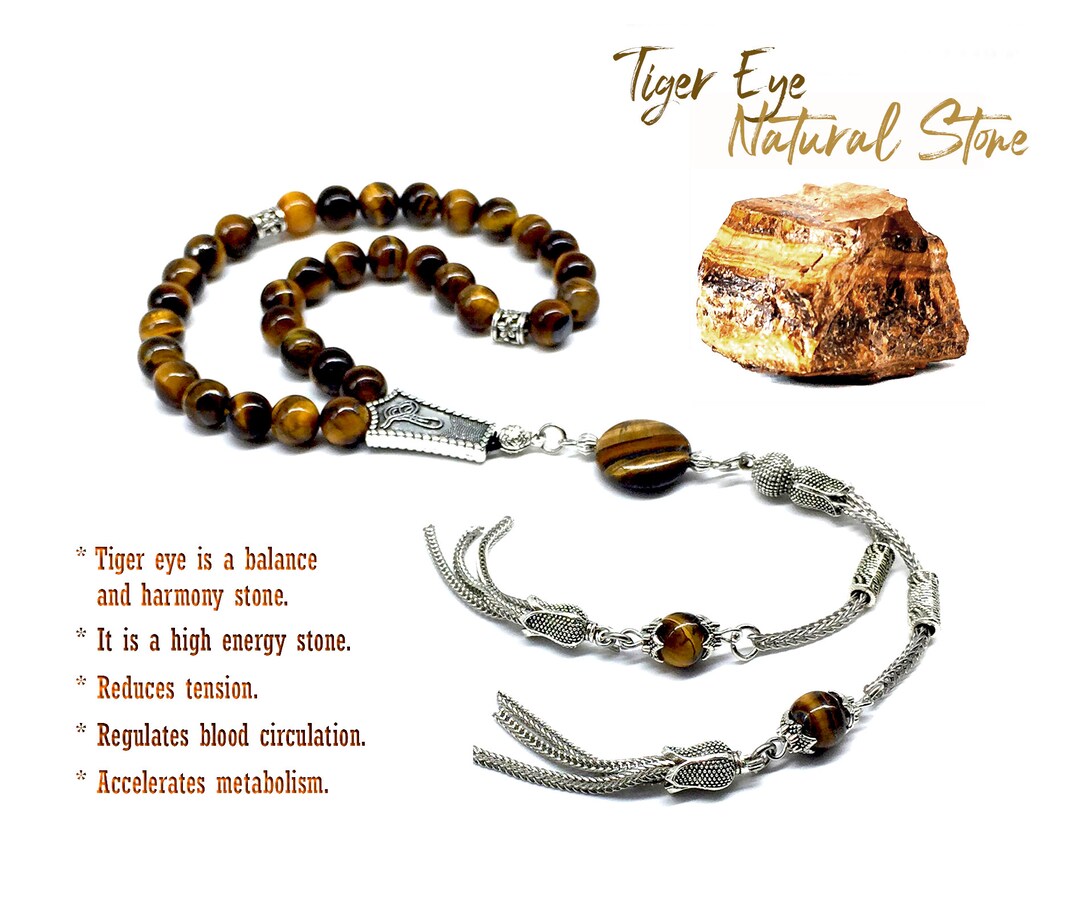 Tiger Eye Natural Stone Prayer Beads, Worry Stress Beads, Tesbih ...