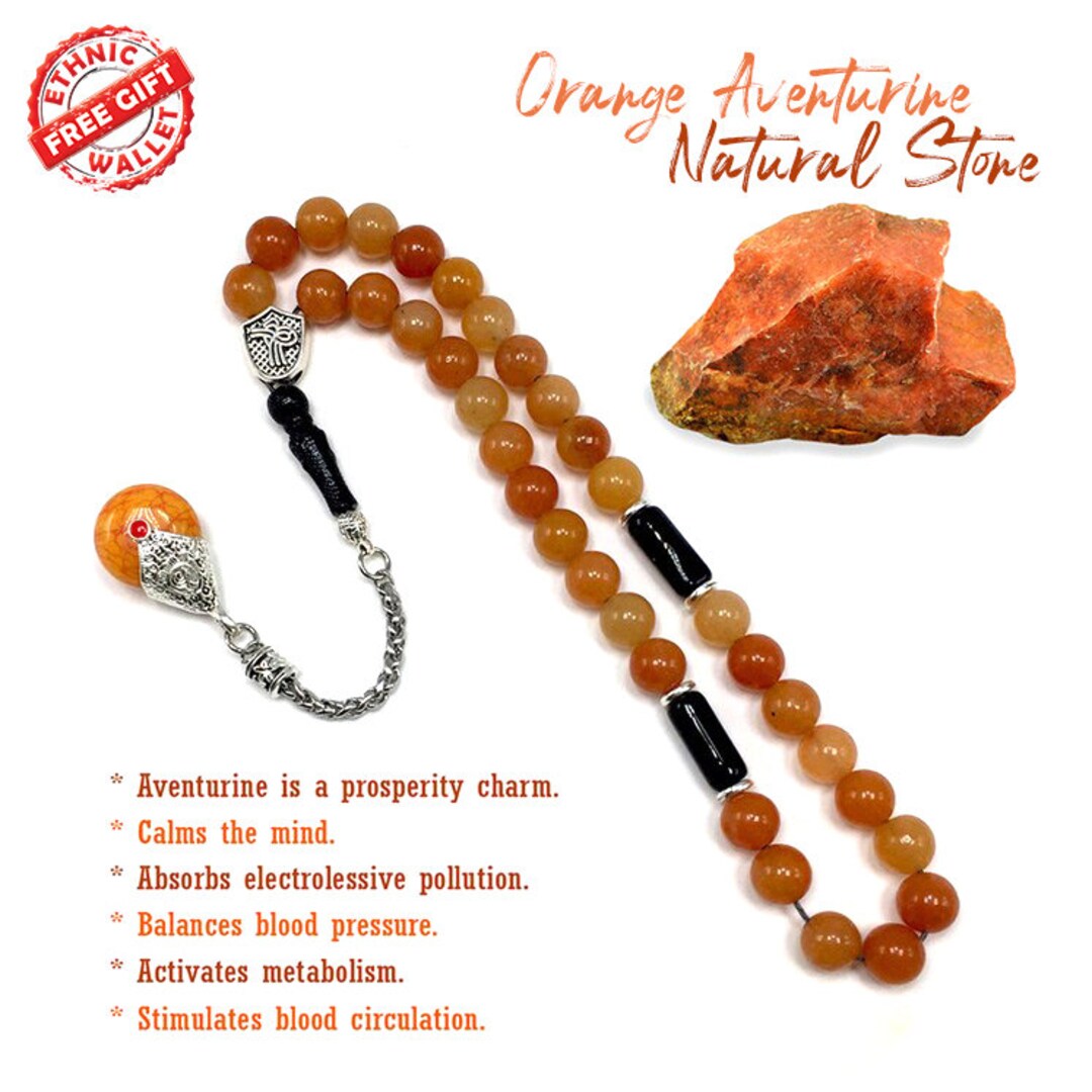 Orange Aventurine Stone and Teardrop Tassel Tesbih, Worry Beads, Muslim ...