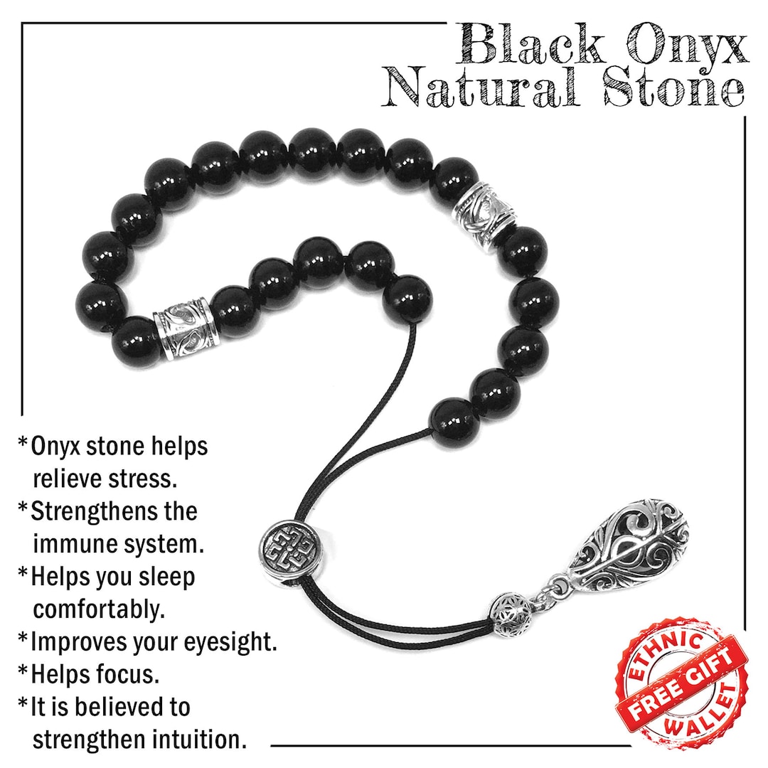 Black Onyx Stone Greek KOMBOLOI, Rosary, Worry Beads, Anxiety Beads ...